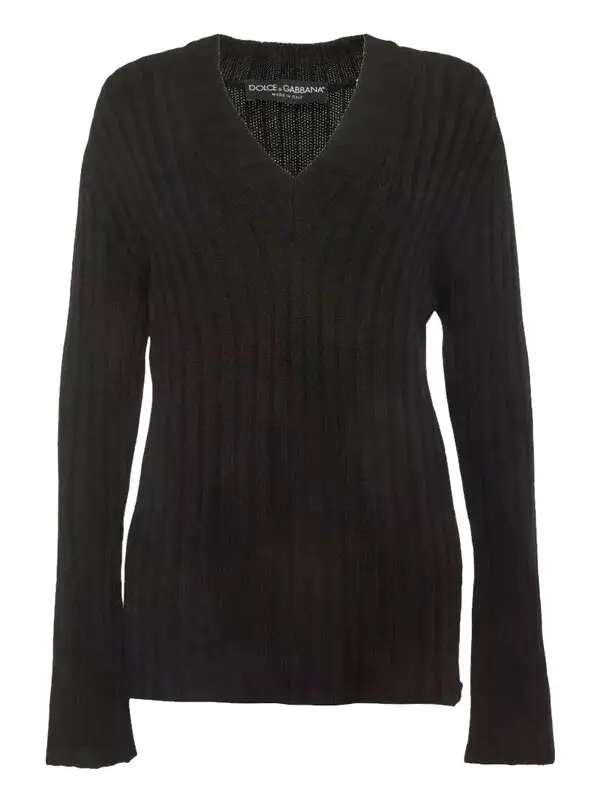 Dolce & Gabbana Ribbed Knit V-neck Sweater - Black