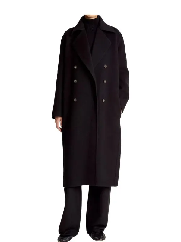Vince Double-breasted Wool-blend Long Coat - Black