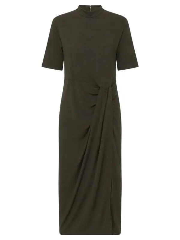 ROTATE BY BIRGER CHRISTENSEN Draped Midi Dress With Front Twist - Black
