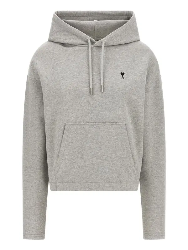 AMI Paris De Coeur Drawstring Hoodie - Gray