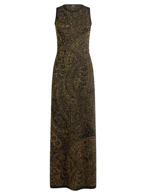 Etro Maxi Dress In Metallic Paisley Jacquard - Black