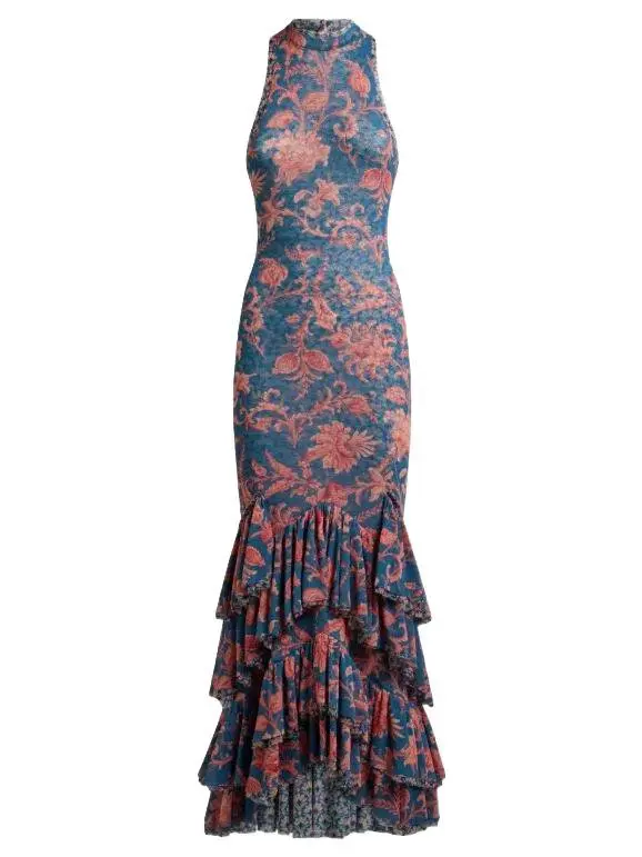 Etro Stretch Tulle Long Dress With Floral Motif - Multicolor