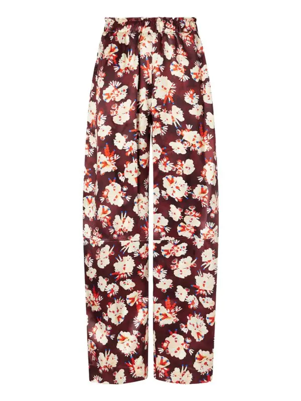 Rabanne Floral-patterned Silk Wide-leg Trousers - Red