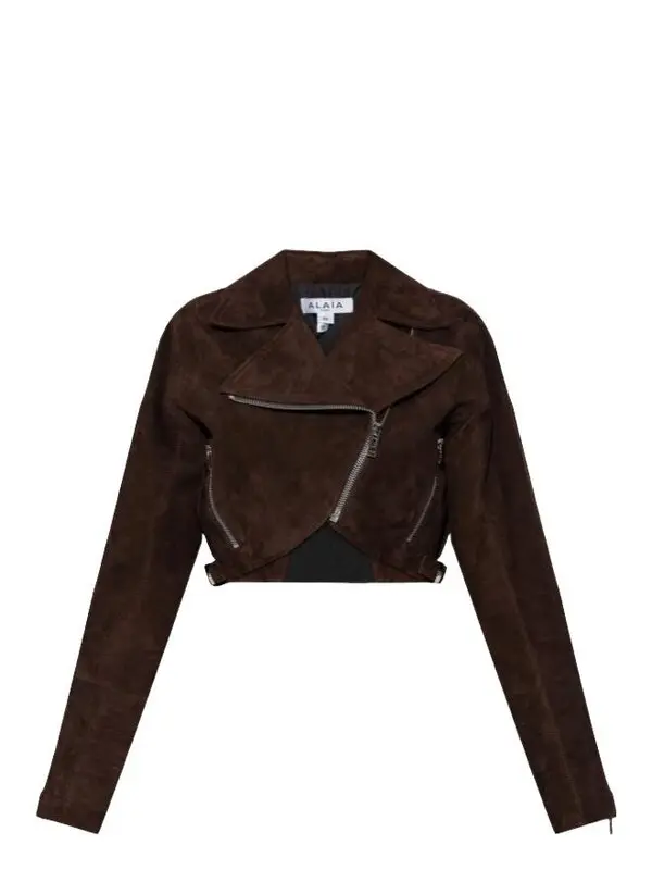 Alaïa Cropped Suede Biker Jacket - Brown