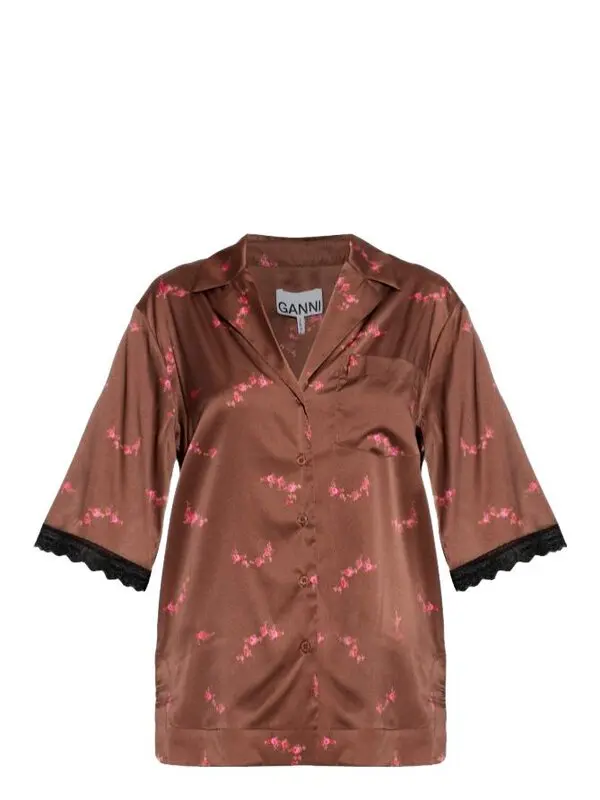 GANNI Graphic Print Button-up Shirt - Brown