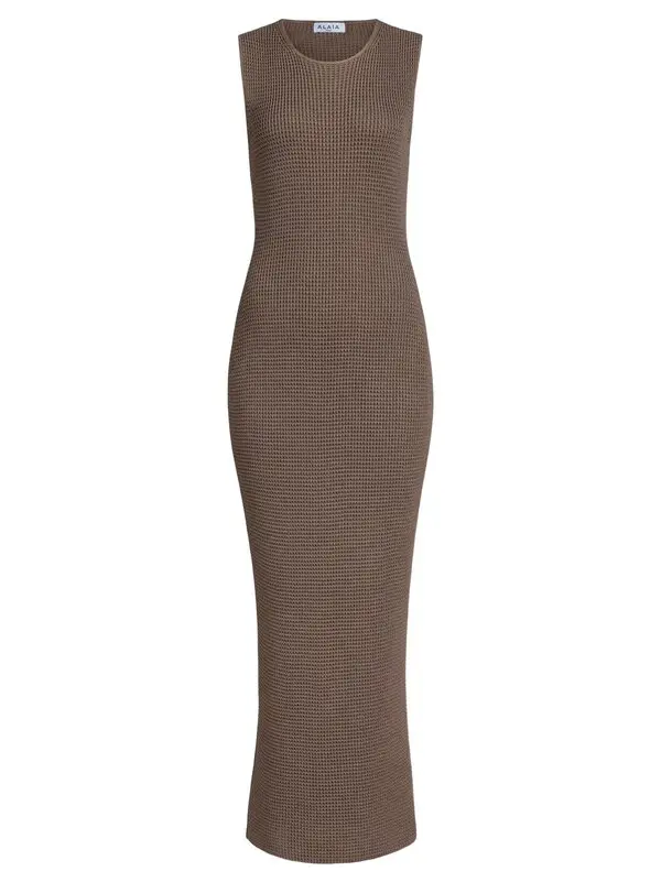 Alaïa Sleeveless Ribbed Knit Midi Dress - Mole