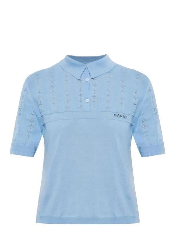 Marni Openwork Knit Polo Top - Blue