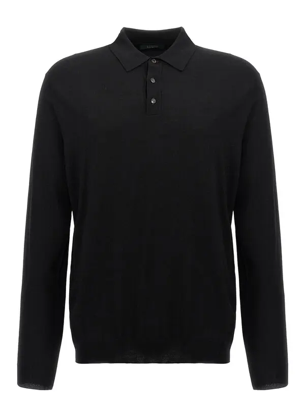 ZANONE Long-sleeved Fine-knit Polo Shirt - Black
