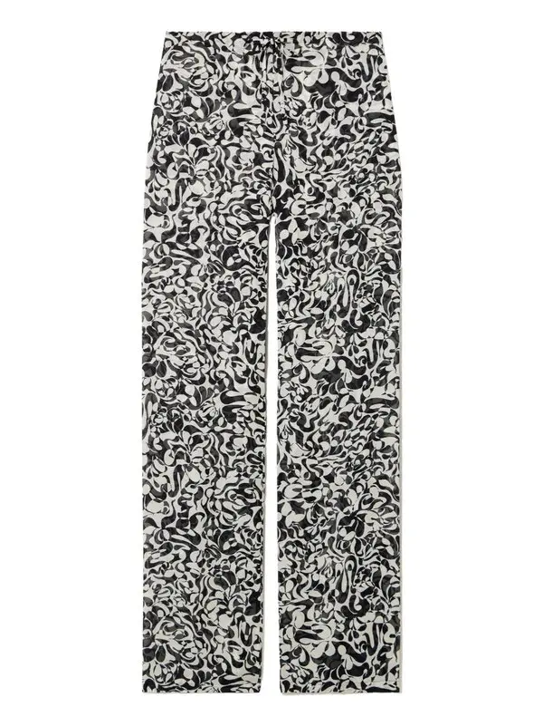 Dries Van Noten Printed Chiffon High-waisted Straight Leg Pants - Black