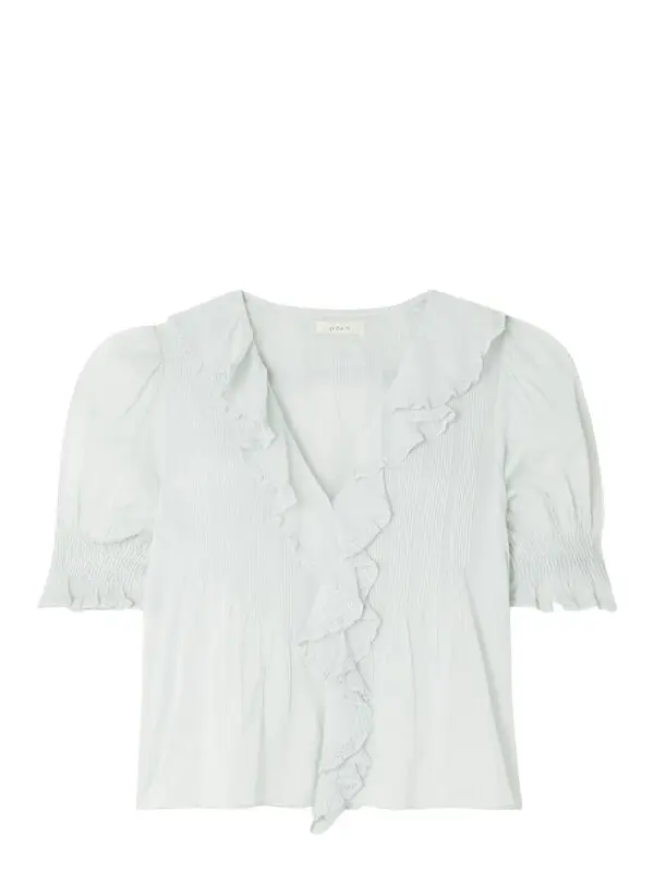 DÔEN Henri Ruffled Organic Cotton Tulle Blouse - Blue