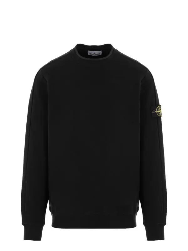 Stone Island Crewneck Sweatshirt With Logo Patch - Black