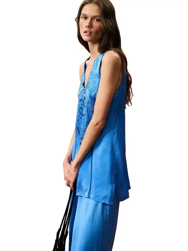 ALL THAT REMAINS Silk Lace Detailed Top - Blue