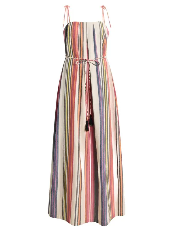 ILIO NEMA Striped Cotton Maxi Dress With Tie Belt - Multi
