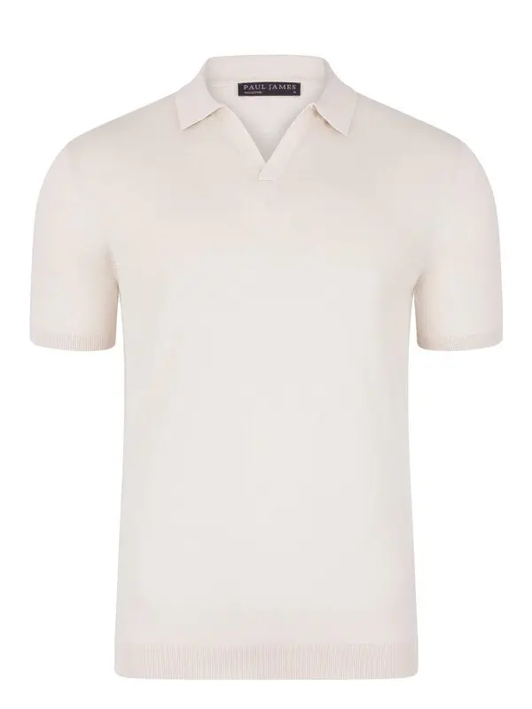 PAUL JAMES KNITWEAR Neutrals Ultra Fine Cotton Nathann Buttonless Polo Shirt Ecru - Beige
