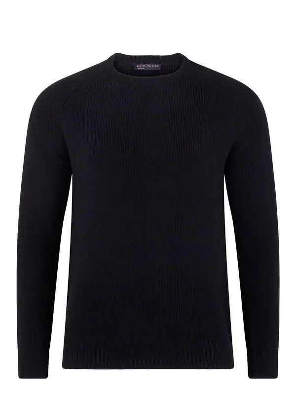PAUL JAMES KNITWEAR Fisherman Rib Crew Neck Jumper - Blue