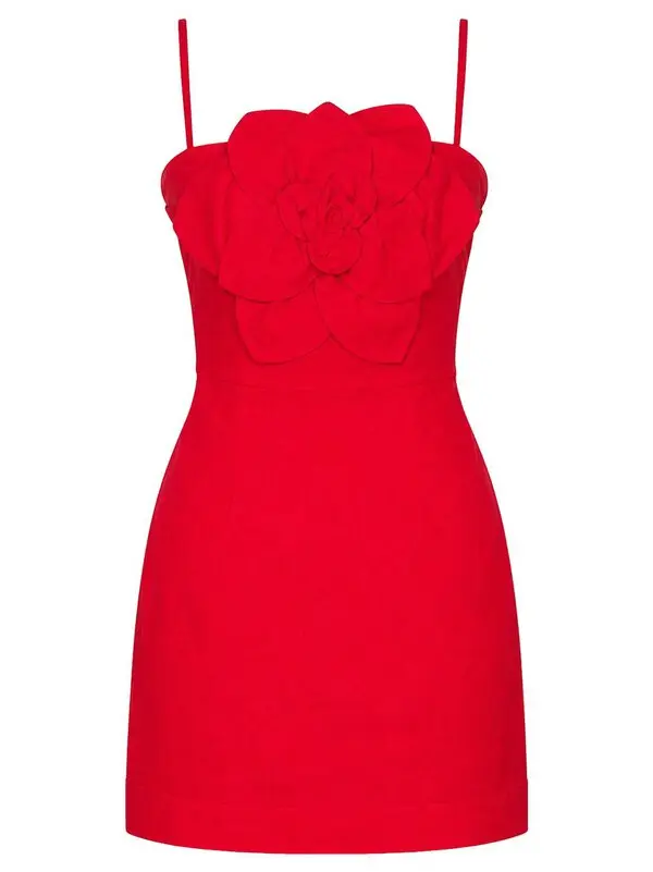 Yumi Kim Alina Linen Mini Dress With Floral Detail - Red