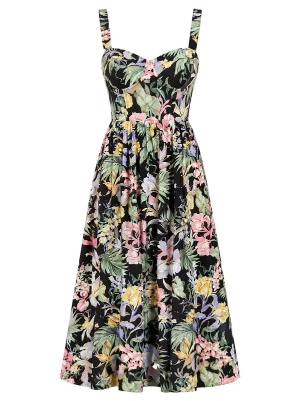 Yumi Kim Lordes Floral Print Sweetheart Neckline Midi Dress - Black