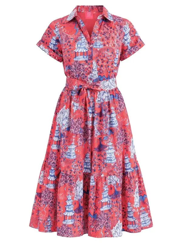 JUST DARVINY Kristina Printed Cotton Dress - Red