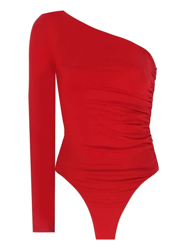 N'ONAT Nonat Alessia Asymmetric One-shoulder Bodysuit - Red