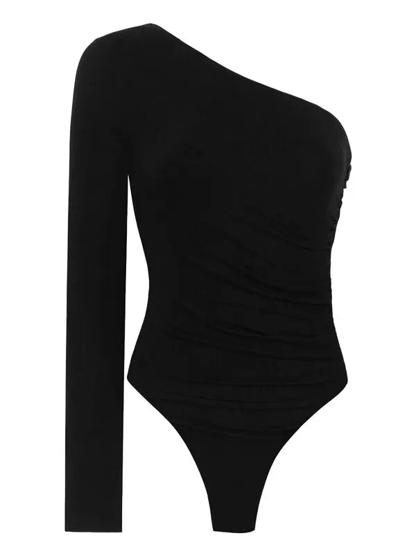 N'ONAT Nonat Alessia Asymmetric One-shoulder Bodysuit - Black