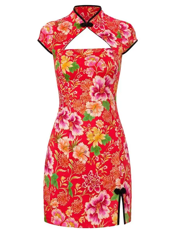 Yumi Kim Shanghai Dress With Mandarin Collar And Cutout - Red