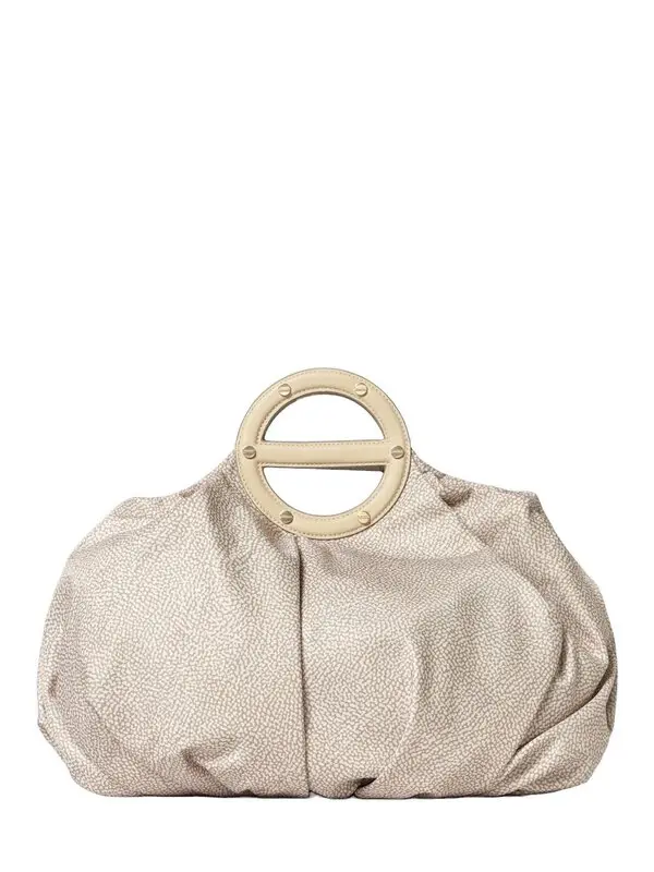 Borbonese Recycled Nylon Handbag With Double Leather Handle - Sand