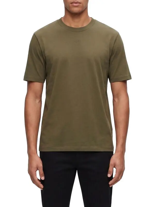 Hugo Slim Fit Cotton T-shirt With Tone-on-tone Crewneck Logo - Green