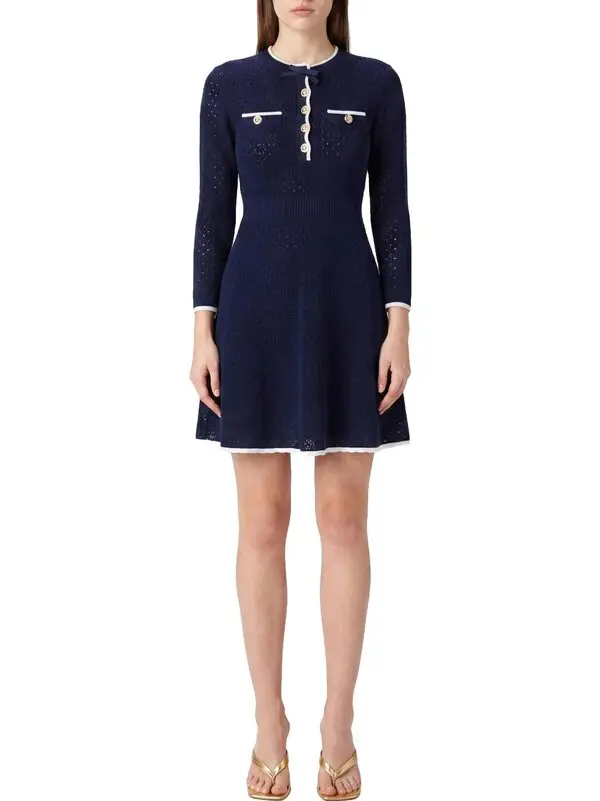SELF-PORTRAIT Long-sleeved Viscose Knit Mini Dress - Blue