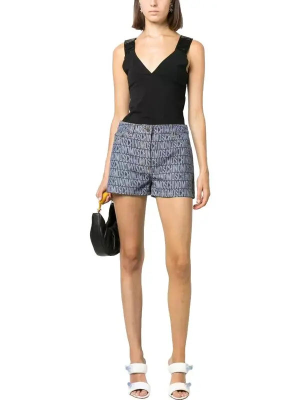 Moschino Monogram Jacquard Denim Shorts - Blue