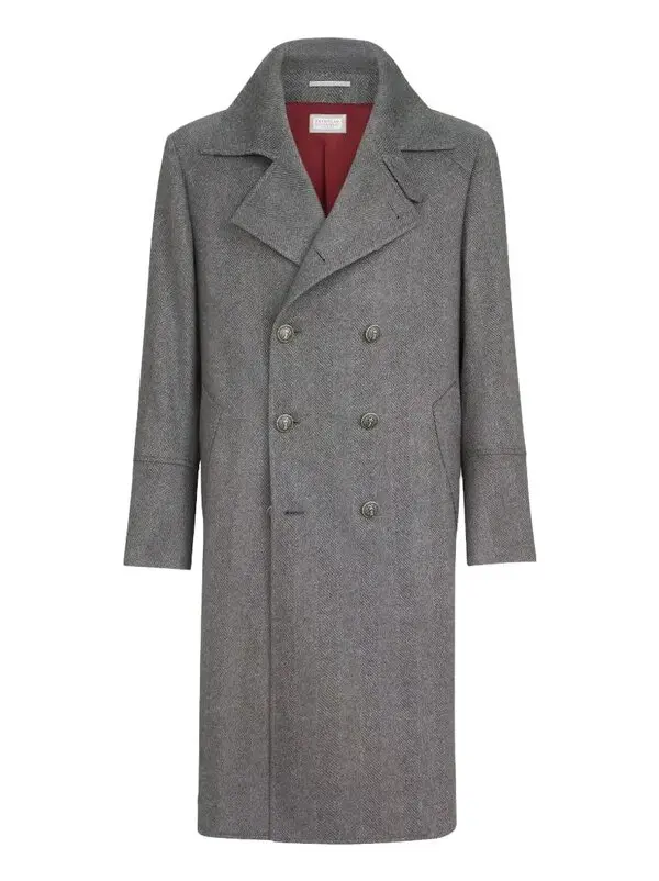 Brunello Cucinelli Cashmere Chevron Flannel Coat - Grey