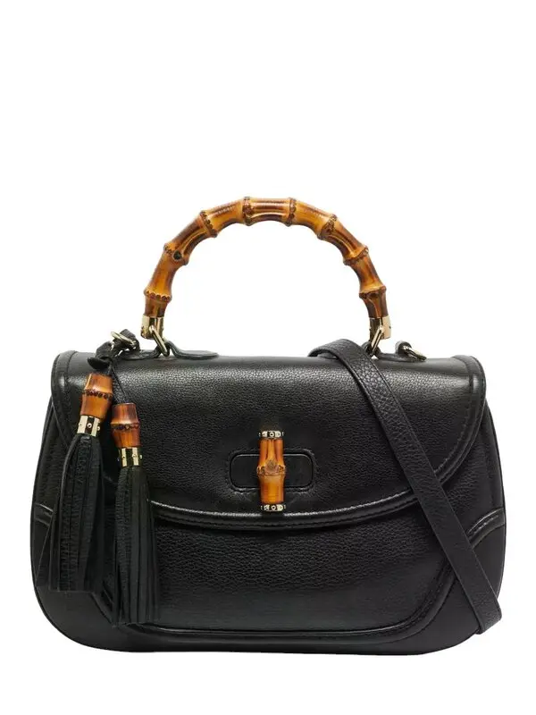 Gucci Bamboo Tassel Large Leather Top Handle Bag - Black