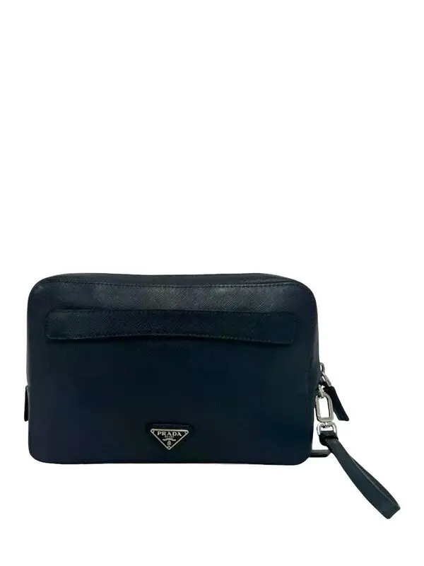 Prada Saffiano Leather Portfolio Zip Clutch Bag - Blue