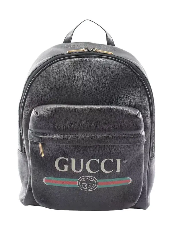 Gucci Leather Logo Backpack - Black