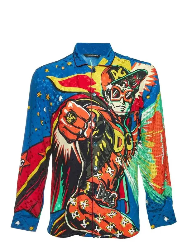 Dolce & Gabbana Superhero Print Pajama Shirt - Blue