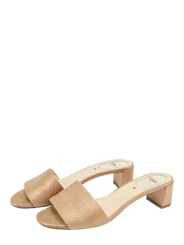 Fendi Logo-embroidered Block-heel Sandals - Neutrals