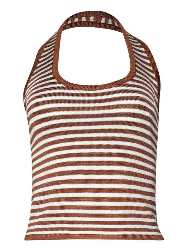 Calle Del Mar Halterneck Striped Suede Tank - Brown
