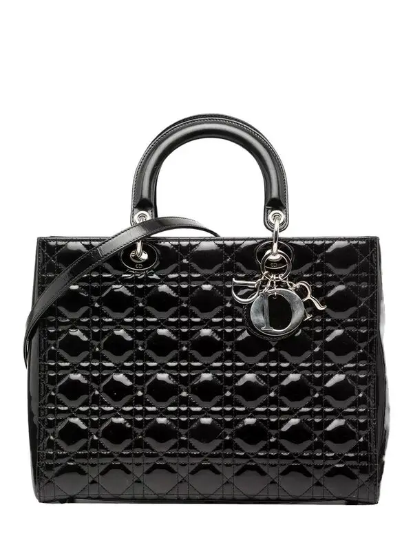 Dior Large Patent Cannage Lady Satchel - Black