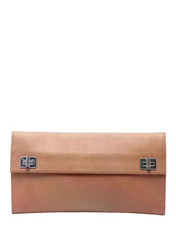 Prada Saffiano Leather Flap Clutch Bag - Brown