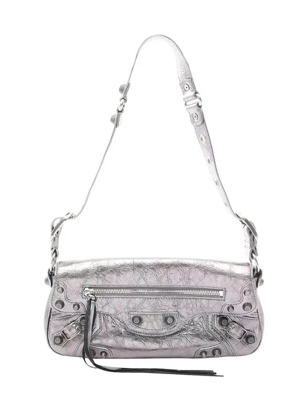 Balenciaga Metallic Lambskin Le Cagole Sling Bag - Silver