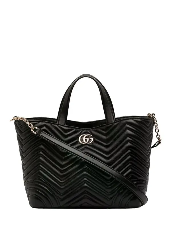 Gucci Gg Marmont Matelassé Calfskin Tote Satchel - Black