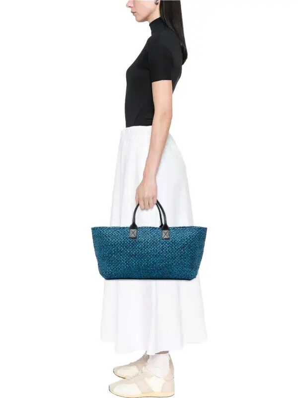 Bottega Veneta Large Lambskin Intreccio Cabat Tote Bag - Blue