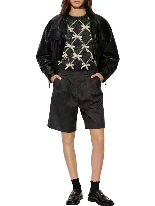 Moschino Diamond-knit Sweater With Bow Embellishments - Grey
