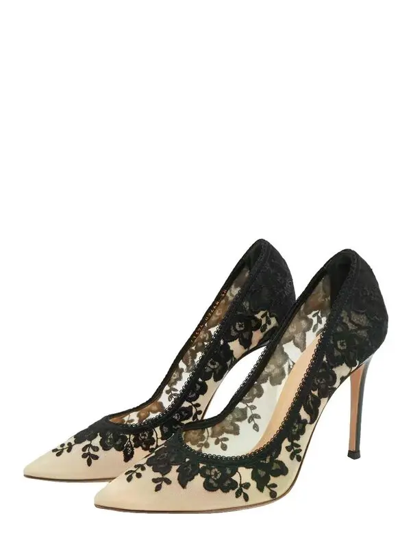GIANVITO ROSSI Floral Lace And Sheer Net Stiletto Pumps - Black