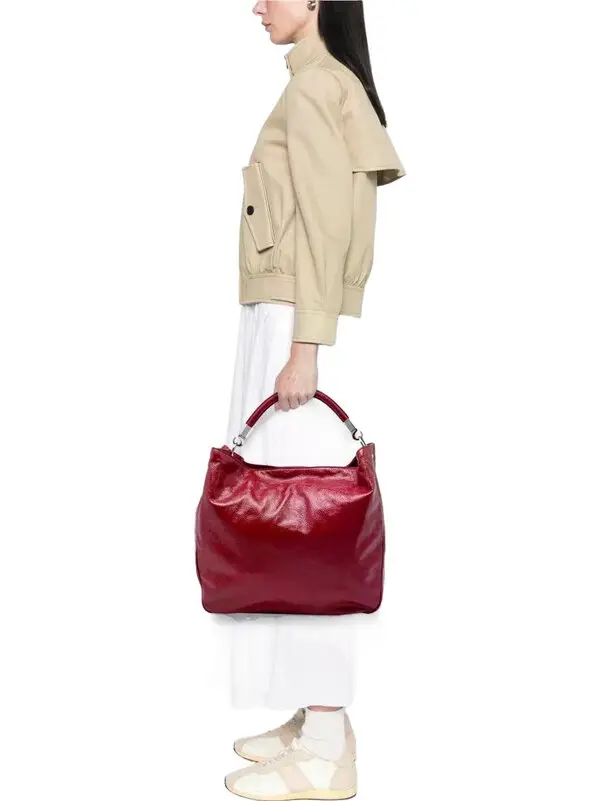 Saint Laurent Crinkled Patent Hobo Handbag - Red
