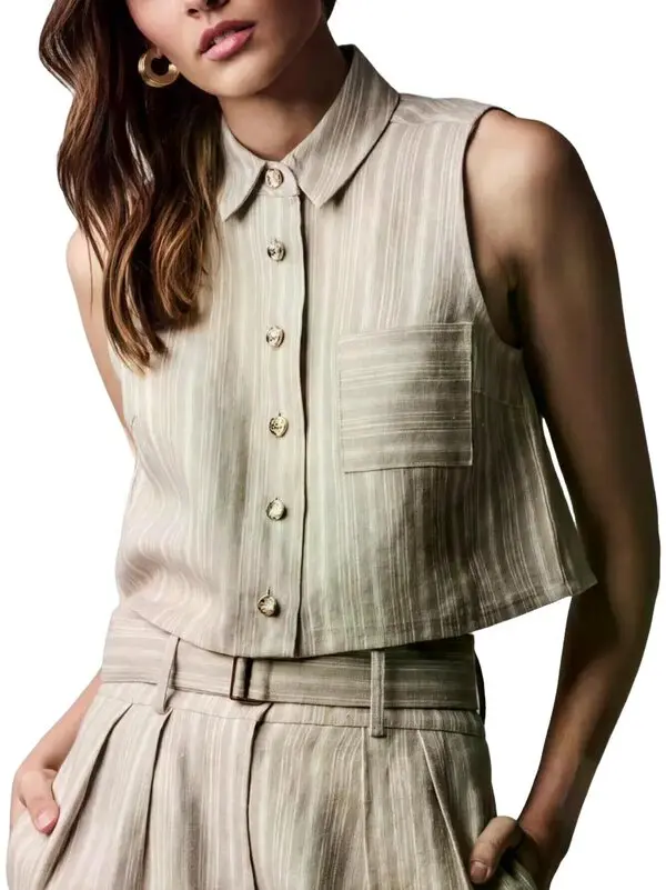 HEVRON Katja Striped Sleeveless Shirt - Neutrals