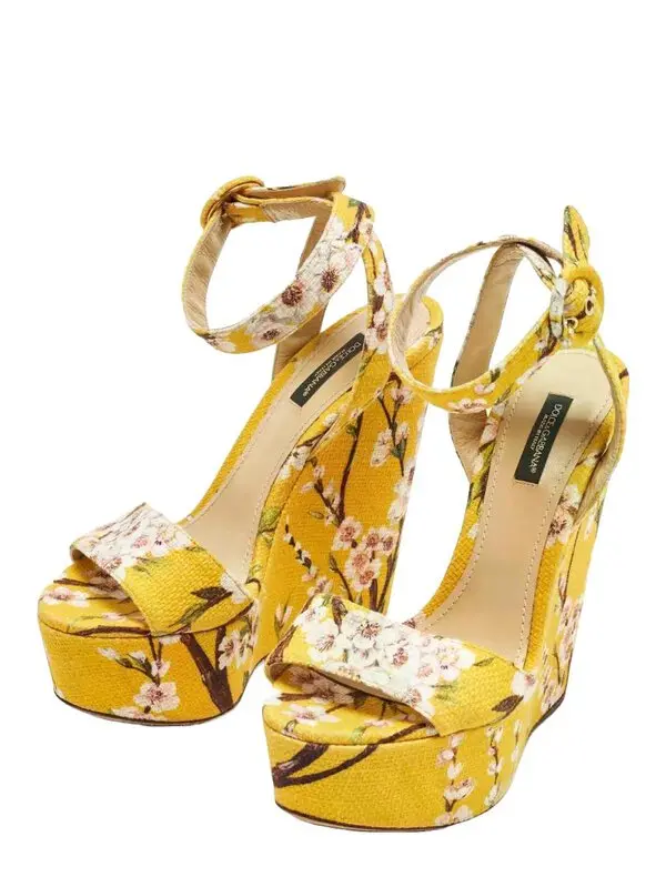 Dolce & Gabbana Floral-print Platform Wedge Sandals - Yellow