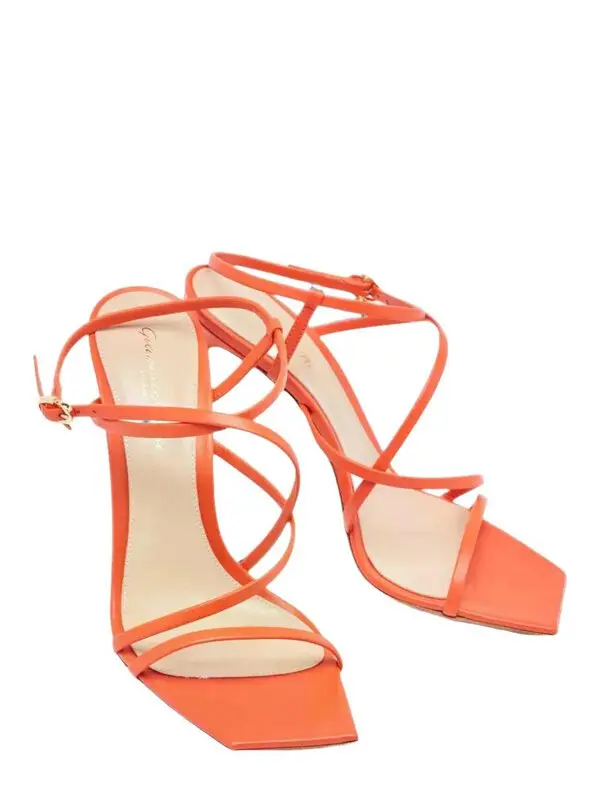 GIANVITO ROSSI Leather Square Toe Stiletto Heel Sandals - Red