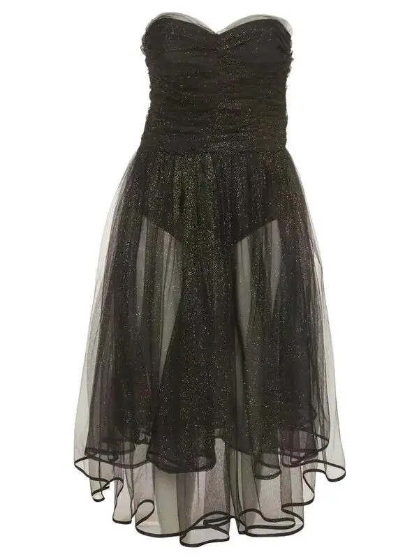 Elisabetta Franchi Glittered Ruched Midi Dress - Black