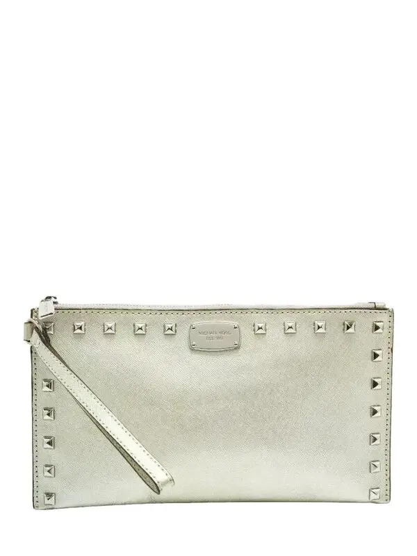 Michael Kors Studded Saffiano Leather Clutch Bag - Silver