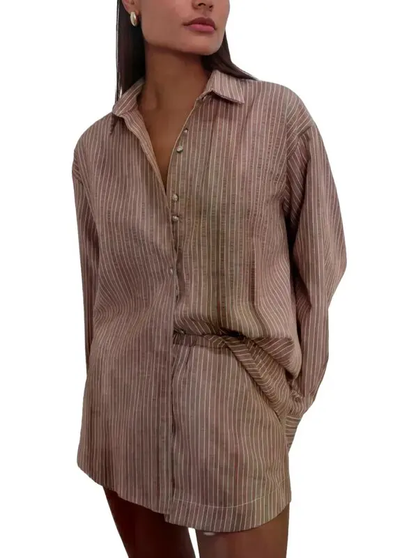 TAYLOR Vertical Stripe Shirt - Neutrals